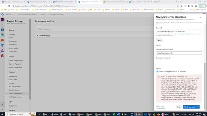 Cannot Connect My Service Principal In Azure To My Azure Devops Account