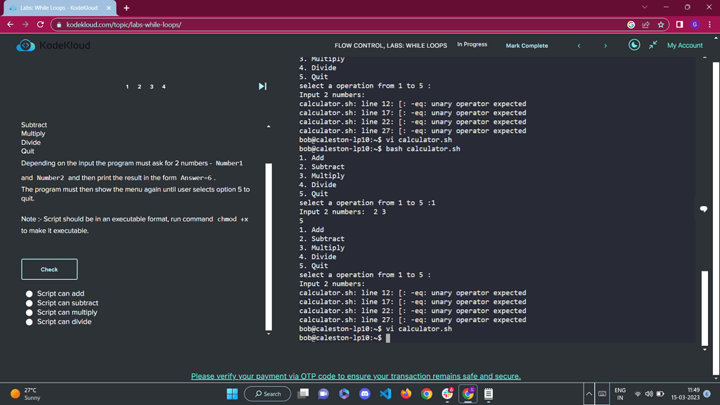 Syntax Error In A Script Calculatorsh Shell Scripting Kodekloud Devops Learning Community