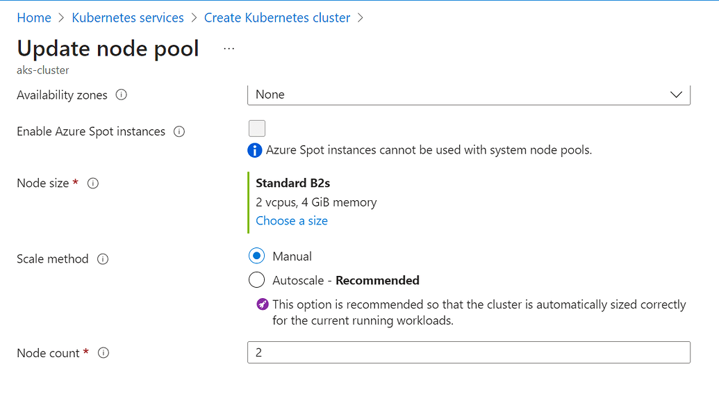 I Am Unable To Choose Std B2s Type For Nodes While Creating Aks Cluster Azure Kodekloud 