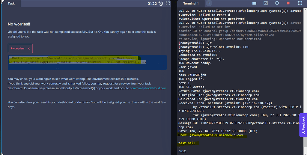 Task Linux Postfix Mail Server Getting Error At The End Kodekloud Engineer Kodekloud 