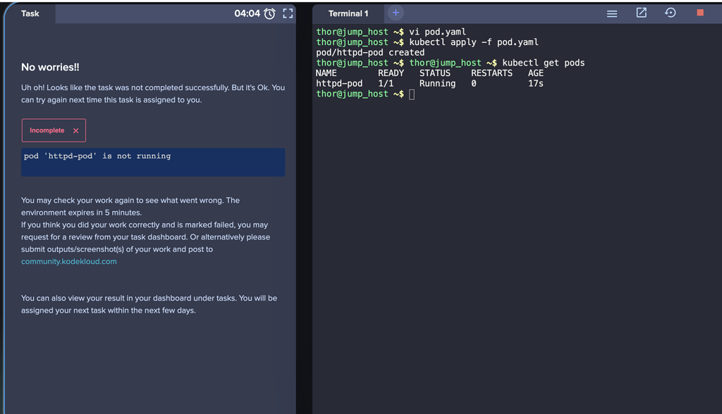 Task Failed Even Though The Pod Was Running Kodekloud Engineer Kodekloud Devops Learning