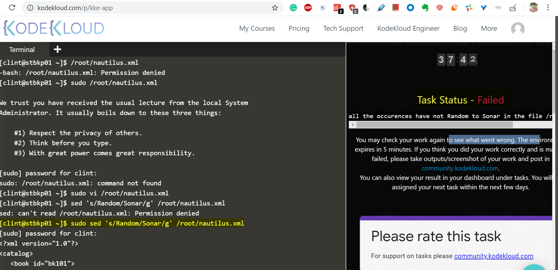 Linux String Substitute Task KodeKloud Engineer KodeKloud DevOps Learning Community