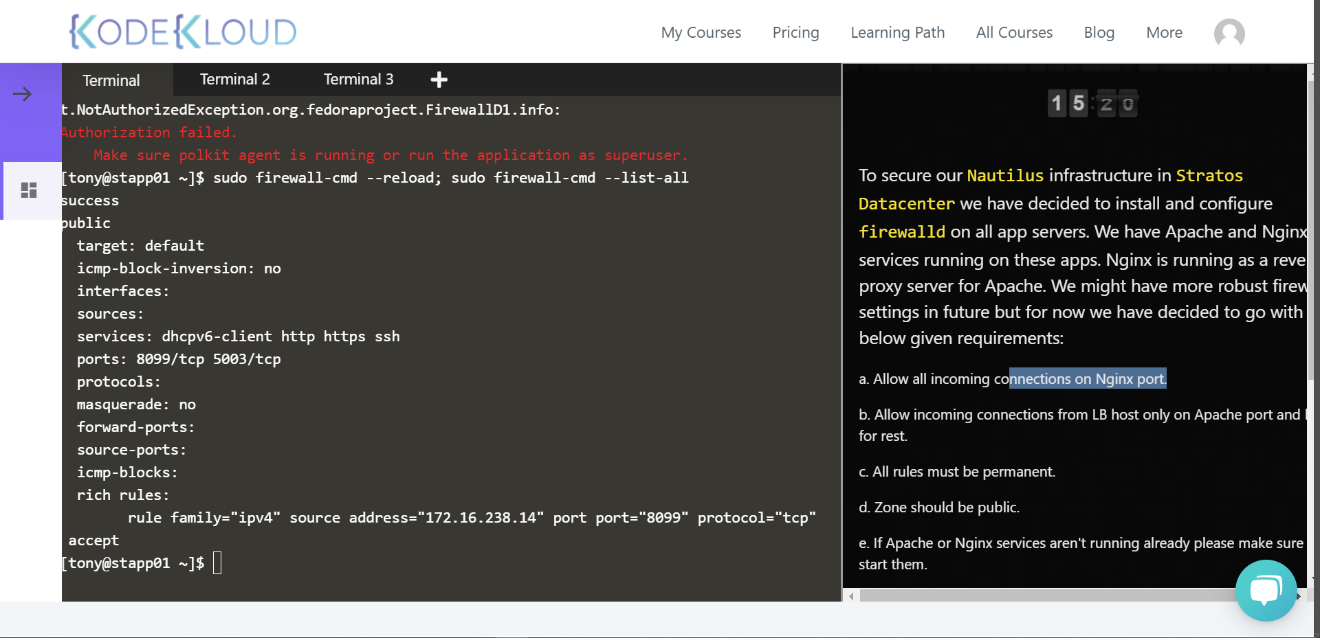 Unable To Complete Task Firewalld Is Failing To Start Kodekloud Engineer Kodekloud 